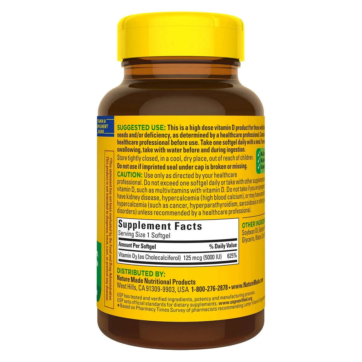 Nature Made D3 125 Mcg Extra Strength Vitamin 5000 IU 220 Softgels USP ...